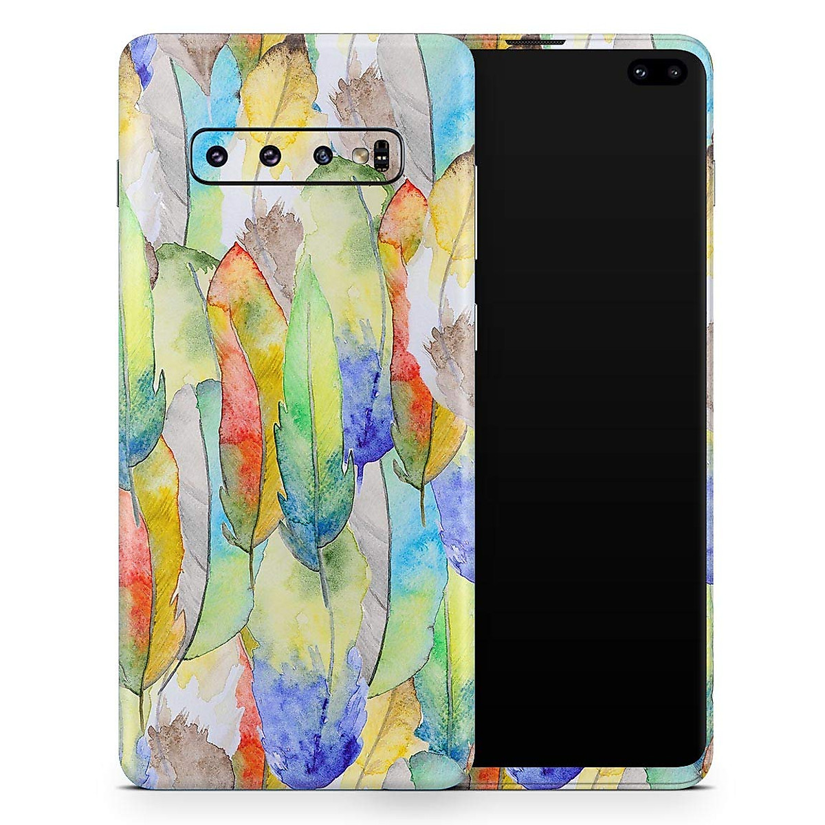 DesignSkinz Vivid Watercolor Feather Overlay Protective Vinyl Decal Wrap Skin Cover Compatible with The Samsung Galaxy S20 (Screen Trim & Back Glass Skin)