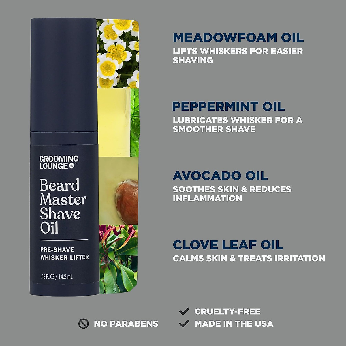 Grooming Lounge Beard Master Shave Oil - Eliminates Razor Drag and Burn - No Clogged Pores or Residue - Can be Used Solo or With a Cream - Translucent Solution - No Parabens - Cruelty Free - .5 oz