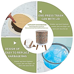 Trash Can with Lid Seamless Based on Ornament Paisley Bandana Print Vintage Style Silk Wood Small Garbage Bin Waste Bin for Kitchen Bathroom Bedroom Press Cover Wastebasket 7L/1.8 Gallon
