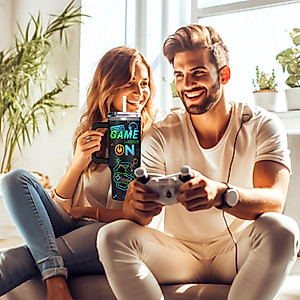 Gamer Gift for Men from Daughter, Son, Kids, Wife - 40oz Game Tumbler With Handle and straw for Father's Day, Christmas, Birthday, Valentines Day - 40 oz Stainless Steel Tumbler for Gaming Men