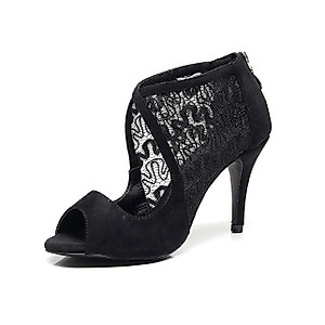 Goettin Ballroom Dance Shoes Women Heel Sandals Women Latin Salsa Bachata Performance Dance Shoes Suede Sole Wedding Dancing Shoes 10 cm Heel