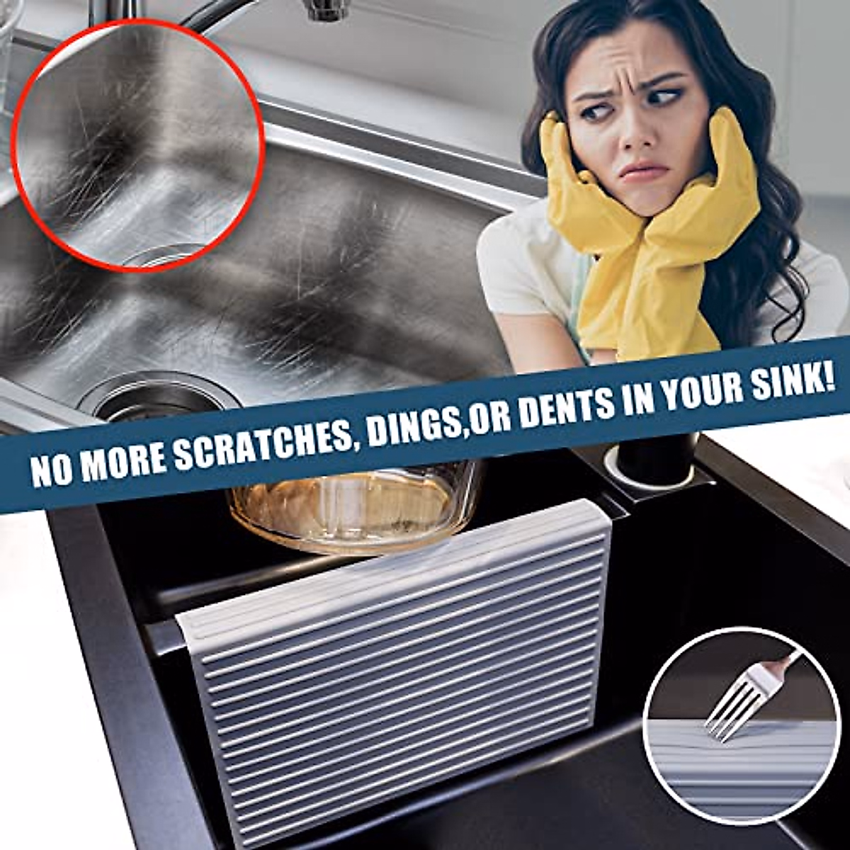 Silicone Sink Saddle - LONGER and BIGGER 17.75" x 12" - Glassware and Sink Protector Mat for Kitchen, Pots, Pans and Dishes