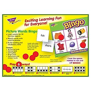 Trend Enterprises: Picture Words Bingo Game, Exciting Way for Everyone to Learn, Play 6 Different Ways, Perfect for Classrooms and at Home, 2 to 36 Players, for Ages 5 and Up
