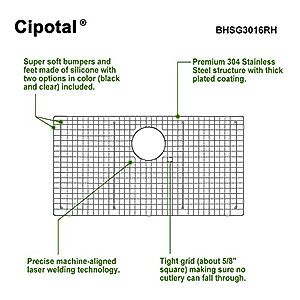 CIPOTAL 29.5 in. x 15.5 in. Rear Drain Kitchen Sink Bottom Grid with Supersoft Silicone Feet in 304 Grade Stainless Steel