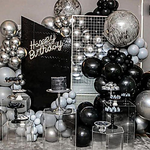 Black and Silver Balloon Arch Kit, 102Pcs Metallic Silver and Black Balloon Garland Kit Black Gray Party Balloons Grey Silver Latex Balloons for Birthday Party Baby Shower Wedding Bridal Shower