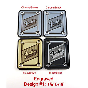 Standard 4 Bolt "Custom Built" Engraved or Printed Guitar Neck Plate - Choose from 4 designs - Silver, Gold or Black