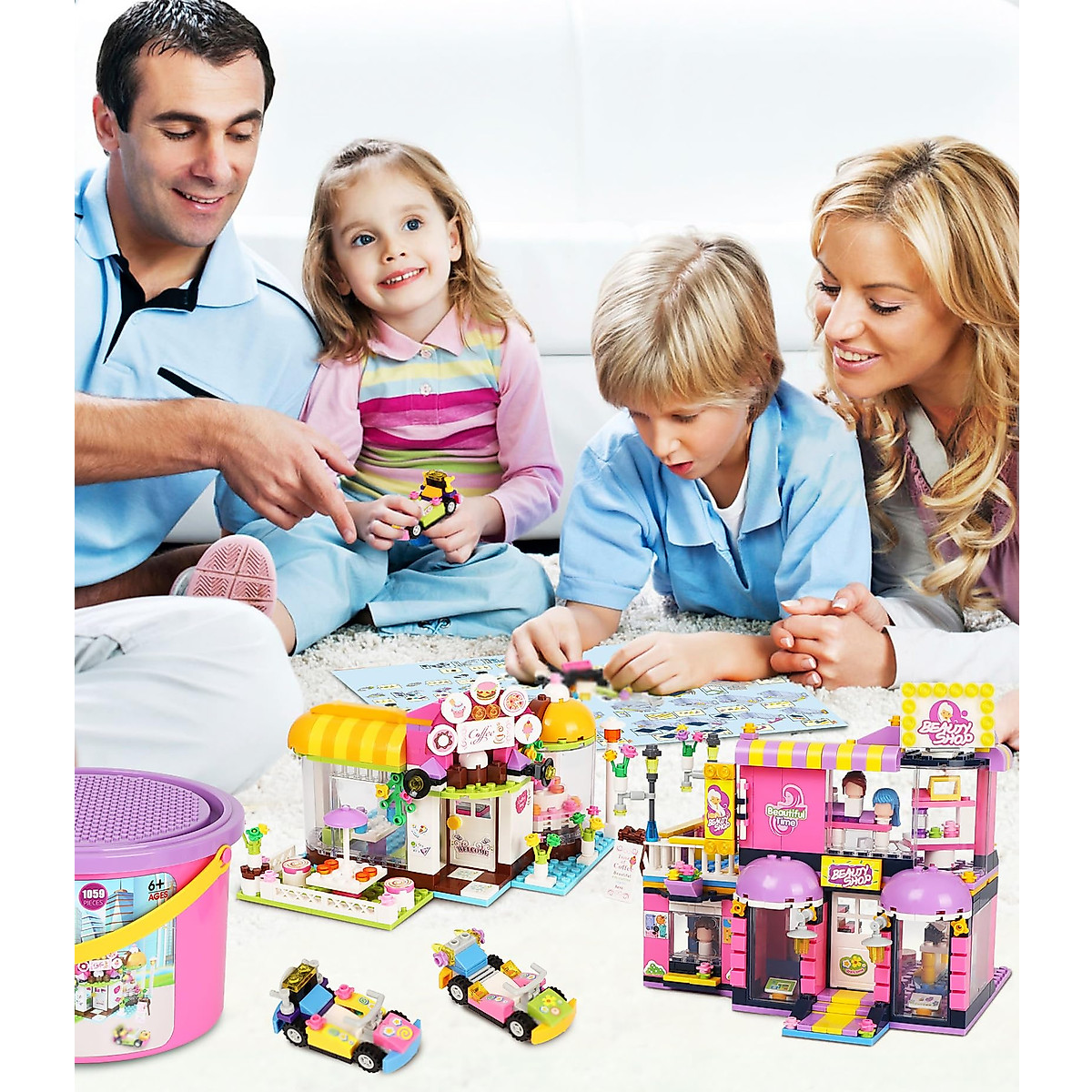 Friends Hair Salon Coffee House Building Kit, Hairdressing Café Shop Building Set with Storage Box, Creative Roleplay Building Blocks Toy Birthday Gifts for Kids Girls Aged 6-12 (1059 Pieces)