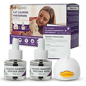 SOICARE Cat Pheromones Calming Diffuser, Cat Anxiety Relief Calming Diffuser, Pheromone Diffuser to Calm Multi Cats,Basic Kit (1 Diffuser & 2 x 48ml Refills) for 50 Days Calming Cat Treats