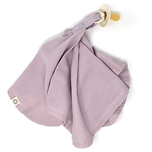 Kishu Baby Indi Organic Paci Blanket - Fairtrade & GOTS Certified 100% Organic Cotton Muslin Mini Baby Blanket with Snap to Secure Baby Pacifier - Pacifier Not Included (Lavender)