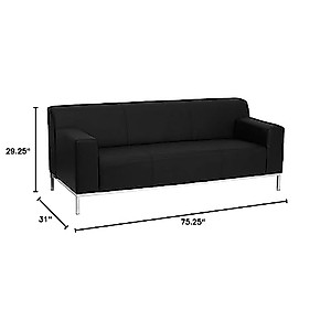 Flash Furniture HERCULES Definity Series Contemporary Black LeatherSoft Sofa with Stainless Steel Frame