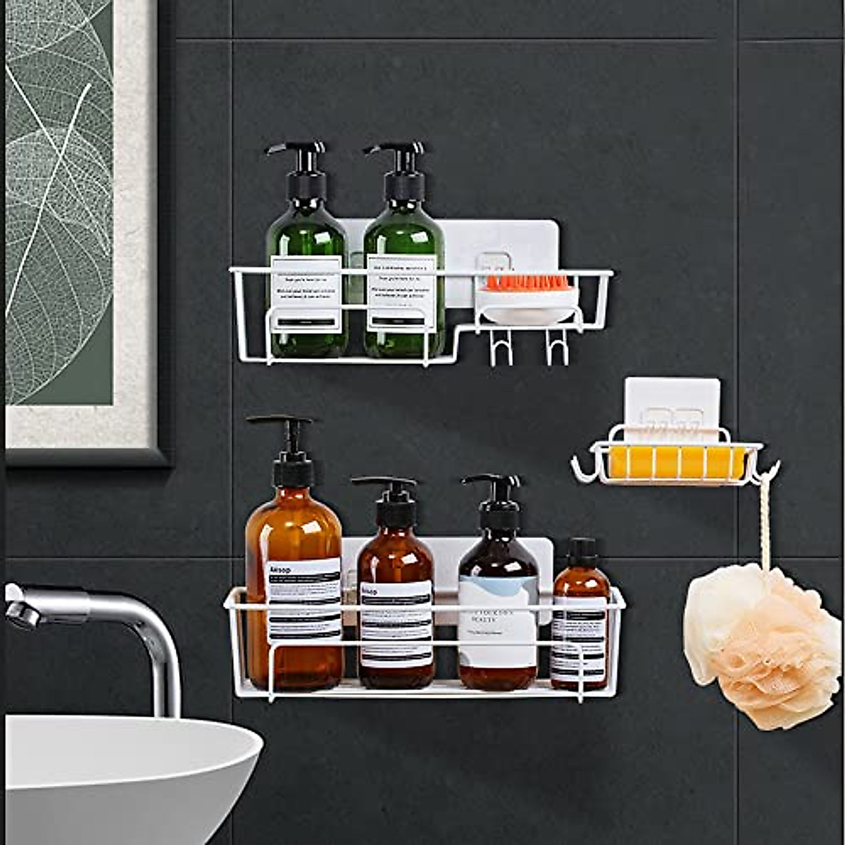 Liangding Shower Caddy 3-Pack Shower Shelf Organizer Stainless Steel Adhesive Kitchen Storage Shelves Rack with Soap Dish Razor Wall Mounted Bathroom Shower Storage Shelves for Inside Shower