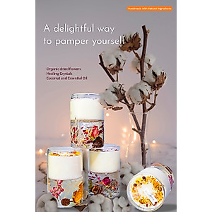 Crystal Candle Gift Set, Organic Natural Flowers in Yelly, Aromatherapy, Healing Gemstones, Botanical Scented Fragrance, Manifestation, Intention, Gel Candle, Christmas, Mother’s Day, Gift for Woman