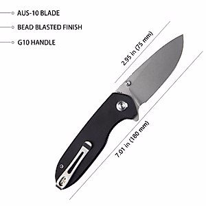 KUBEY Belus KU342A Pocket Knife, AUS-10 Blade G10 Handle Knife for Outdoor Everyday Carry, Reversible Deep Pocket Clip Work for Men and Women