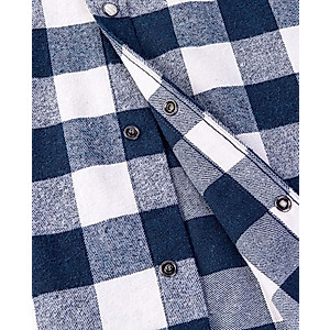 Snap Buttons Flannel Shirts for Men Regular Fit Mens Long Sleeve Shirt,Navy White MFL009,Large