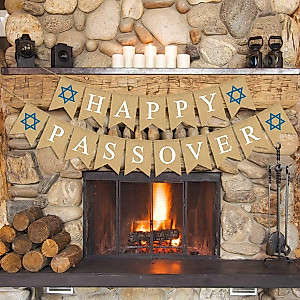 Rainlemon Jute Burlap Happy Passover Banner Rustic Mantel Fireplace Garland Decoration Supply
