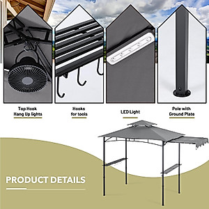 Grill BBQ Gazebo Canopy for Outdoor Grill, 5x11 Outdoor Patio Grilling Gazebo with Awning Supported by Upgraded Hydraulic Rod for Backyard and Deck by OUTDOOR WIND, Gray