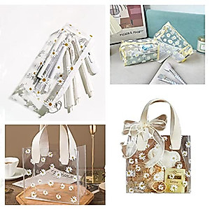 12" x 53" Transparent PVC Jelly Faux Leather Roll Small Daisy Printed Waterproof Vinyl Crafts Fabric for DIY Handbags Cosmetic Bag Makeup Bag Making