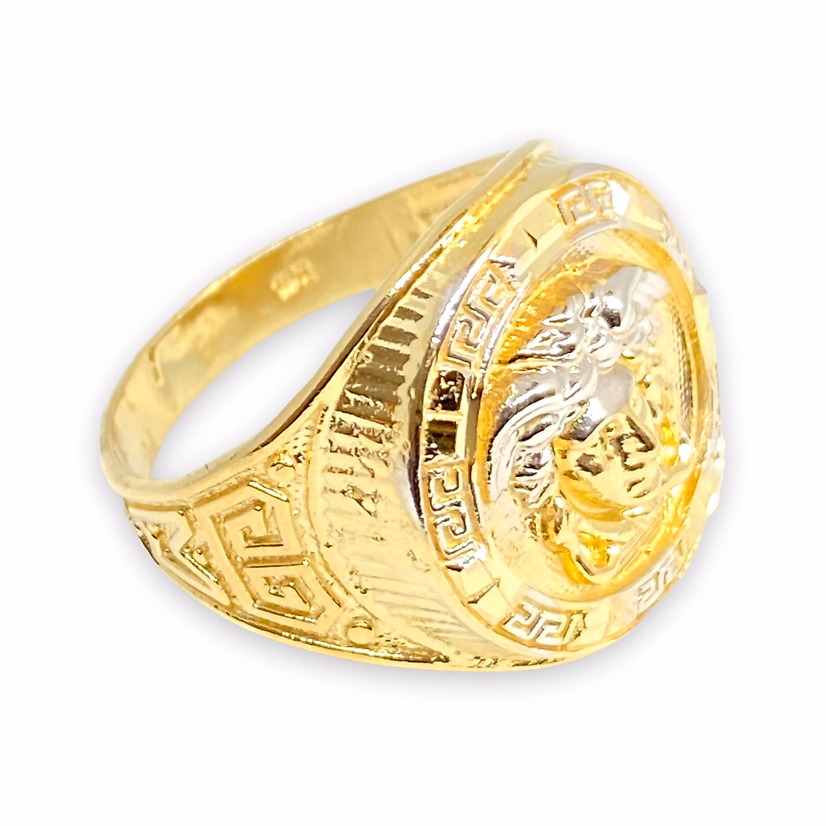 19 MM WIDE TWO TONE ROUND GREEK BEAUTY LADY MEDUSA RING REAL 10K YELLOW GOLD SG4533