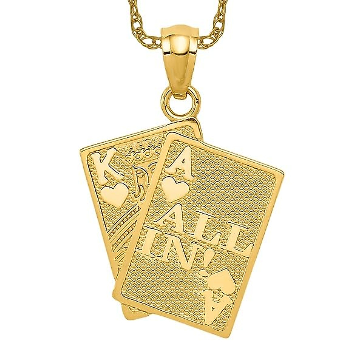 14K Yellow Gold Ace of Heart Love King All In Poker Necklace Playing Cards Suit Pendant Gambling Deck Charm Good Luck Jewelry 23mm x 15mm Only