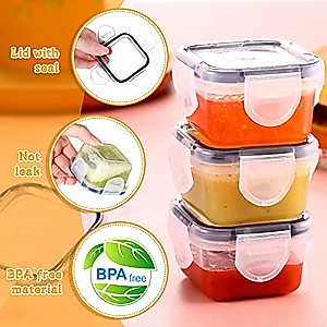 Mimorou 20 Pcs Plastic Salad Dressing Containers 2 oz Sauce for Lunch Box Reusable Condiment with Lids Square Mini Fridge Leakproof Food Storage Containers, Clear & Black