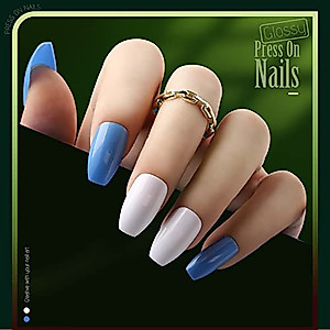 Coffin Shape Press On Nails Set, Teenitor 24 Packs 576PCS Matte Short Coffin Glue On Nails Medium Length, 12 Colors Coffin , 12 Colors Glossy Press On Coffin Nails, Reusable, Nail Adhesive Tabs, Nail Stickers Rhinestone