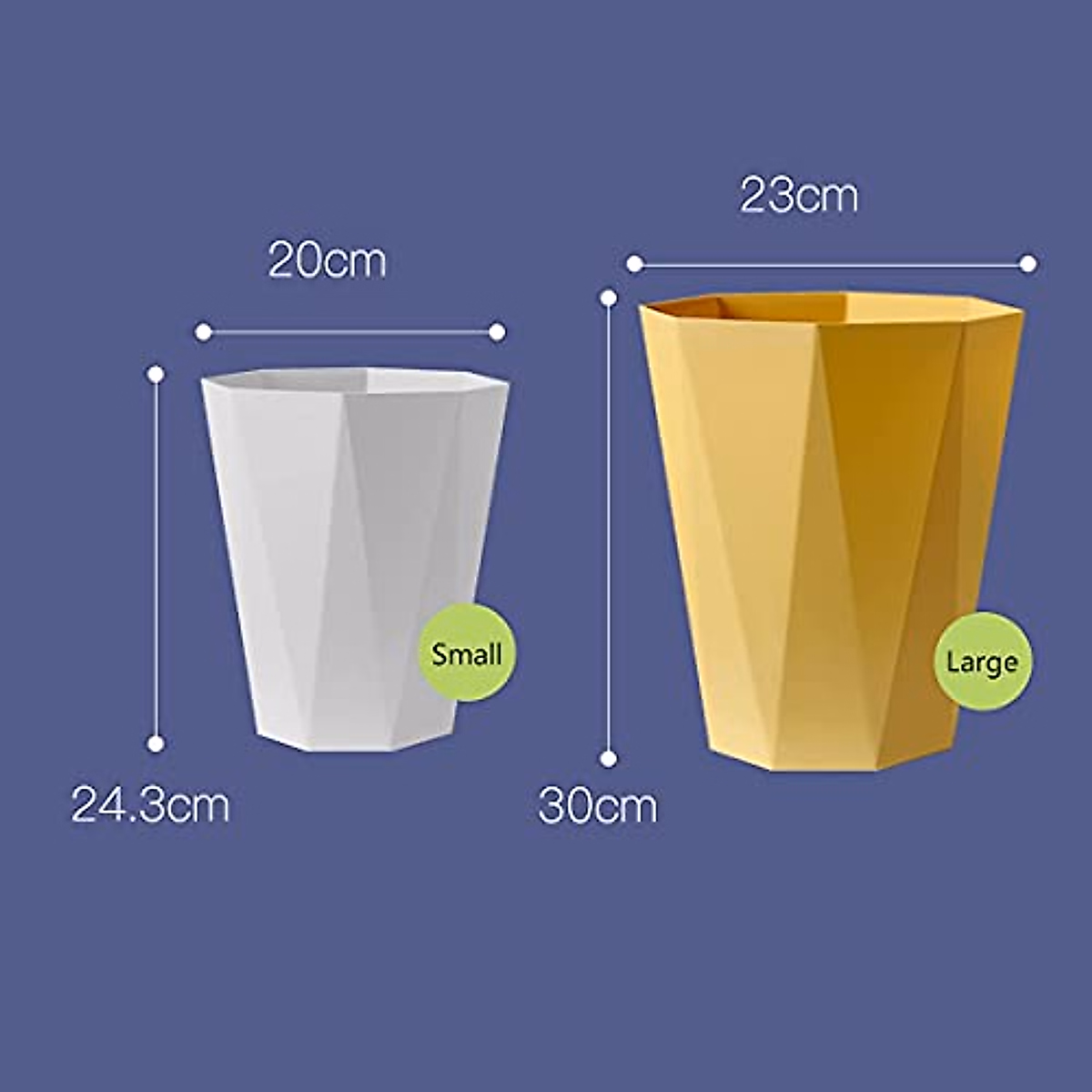Qinlee Spruce Sleek and Stylish Polygonal Plastic Small Wastebasket Trash Can for Bedroom, Living Room, Home Office, Children's Room Garbage Container Bin(Mustard Yellow,L/9"x11.8")
