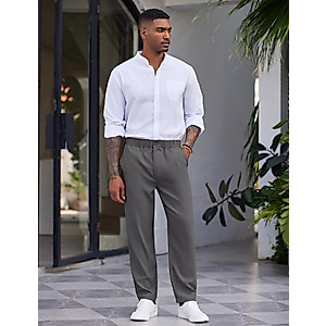 COOFANDY Men's Chino Pants Modern Lightweight Elastic Waist Relaxed-Fit Trousers Big and Tall(Deep Grey, S)