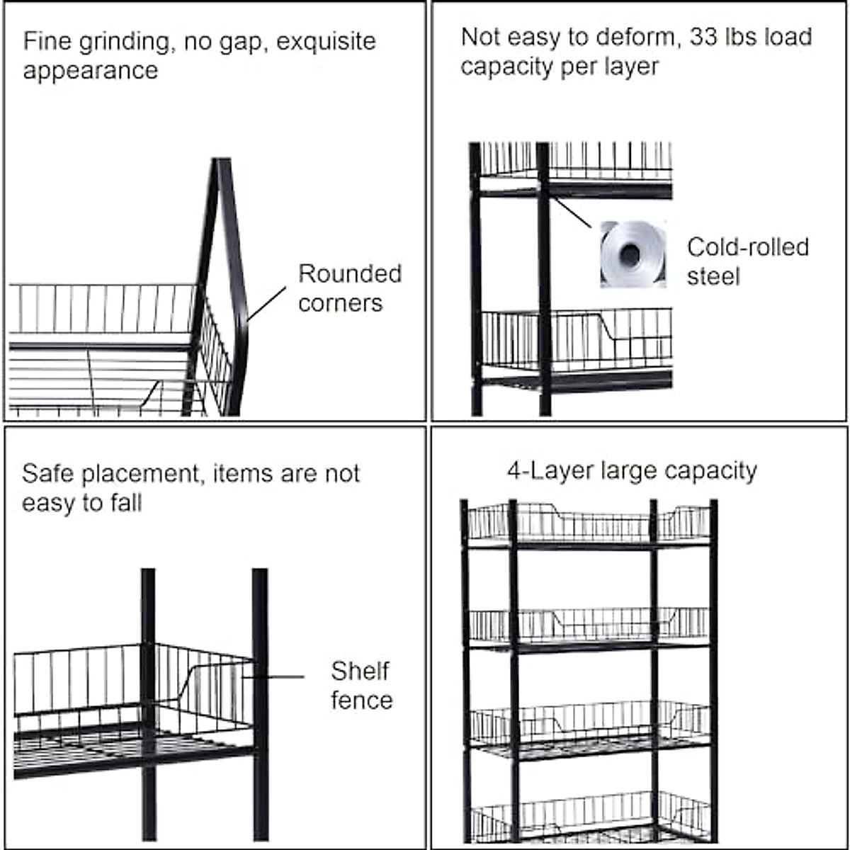 MEDEIYIBI 4-Tier Standing Shelf Units Kitchen Baker's Racks Organizer Holders with Wheels Snack Display Rack Household Metal Storage Rack for Bathroom Living Room Office Garage 19.6 x 10.6 x55in