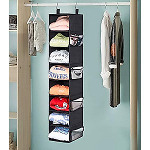 AOODA 8-Shelf Hanging Shoe Rack for Closet Organizer with 8 Mesh Side Pockets Wide Hanging Shoe Storage Holder For Hat, Clothes, Handbag, Black