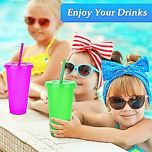 Reusable Cups with Lids and Straws,Glitter Disposable Cups,Tumblers Plastic Iced Coffee Travel Mug Cup for Party Juice Parties Flamingo,Birthday Christmas Party,for Kids Friends Gifts,24 Oz,10 Color