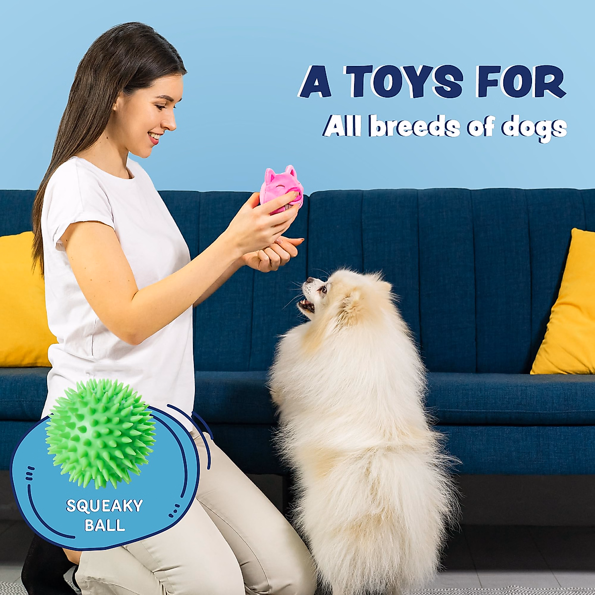 ZENAPOKI Dog Toys for Aggressive Chewers (3in1) - Squeaky and Interactive - for Medium Dogs, Large & Small Breeds - Puppy Teething Chew Toy - Juguetes Perros - Pink