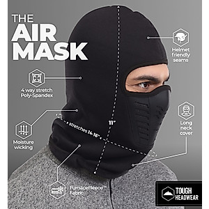 Tough Headwear Balaclava Ski Mask - Thermal Face Mask for Cold Weather with Breathable Air Vents - Winter Full Face Mask for Men & Women Black