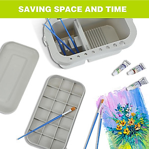 Lemecima Paint Brush Cleaner Washer, Multifunction Painting Brush Basin Holder and Organizer with Tray Palette Lid & 10 Painting Brush for Acrylic, Watercolor, Oil, Gouache Painting