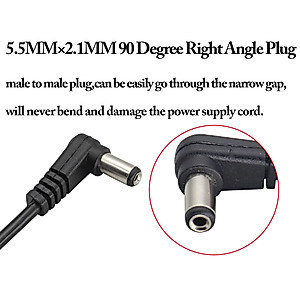 HCFeng Double Elbow DC 5.5mm x 2.1mm Cable DC 5.5mm x 2.1mm 90 Degree Right Angle Male to Male Power Adapter Cable for CCTV Surveillance Security Camera LED Strip DVR (22 AWG)[2 Pack/ 5ft]