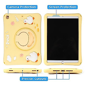 [Happy Duck] Kid's Case for iPad Mini 1/2/3,Cute iPad Mini 5th/4th Gen 7.9” Cover for Children Girls Lady with 360° Rotating Stand (iPad Mini 5/Mini 4)