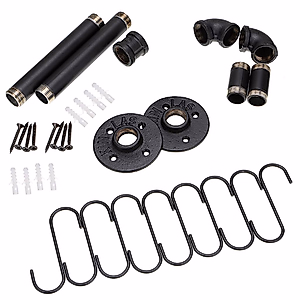 Sumnacon 16 Inch Industrial Pipe Pan Pot Rack with 8-Hooks, Wall Mounted Metal Rail Kitchen Utensil Pot Pan Lid Storage Organizer/Cookware Holder with Hardwares