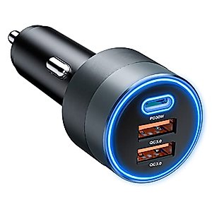 SONRU USB C Car Charger, 66W/9A PD3.0 Dual QC 3.0 Fast USB C Car Charger Adapter with LED Ambient Light, for iPhone 13/12/11/X/XR,