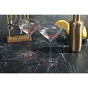 Sister.ly Drinkware Pink Coupe Glasses/Pink Coupe Champagne Glasses, Set of 2, 8 oz, Perfect for Cocktails, Mocktails, and Martinis, Great for Parties, Birthdays, Date Night, or Ladies Night