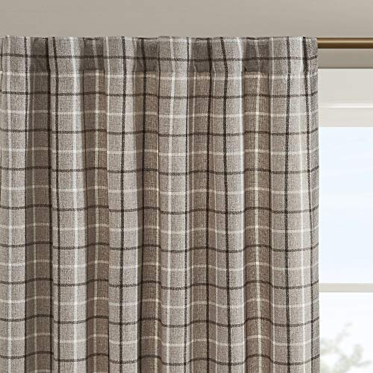 Madison Park Anaheim Cabin Plaid Curtain Window, Thermal Insulated Fleece Lining, Living Room Decor Light Blocking Drape for Bedroom, 1-Single Panel Pack, 50" x 95", Rod Pocket, Brown