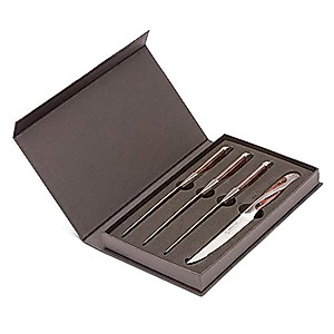 Hammer Stahl 4 Piece Steak Knife Set, 5-Inch - Non Serrated High Carbon German Steel - Ergonomic Quad-Tang Pakkawood Handle - Professional Balanced Cutlery