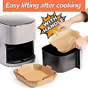 Air Fryer Liners 7.9 inch, 125 Pcs Square Disposable Paper Liners with Four Handles, Oil-proof Water-proof Parchment Paper, Food Grade Cooking Paper for Air Frying, Baking, Roasting Microwave