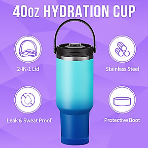 RRYFOUR 40 oz Tumbler with Flip Lid and Straw - Cold 36H Hot 12H, Stainless Steel Coffee Tumbler Travel Cups with 2-in-1 Lid, Leak Proof Insulated Mug Water Bottle Fits in Car Cup Holder