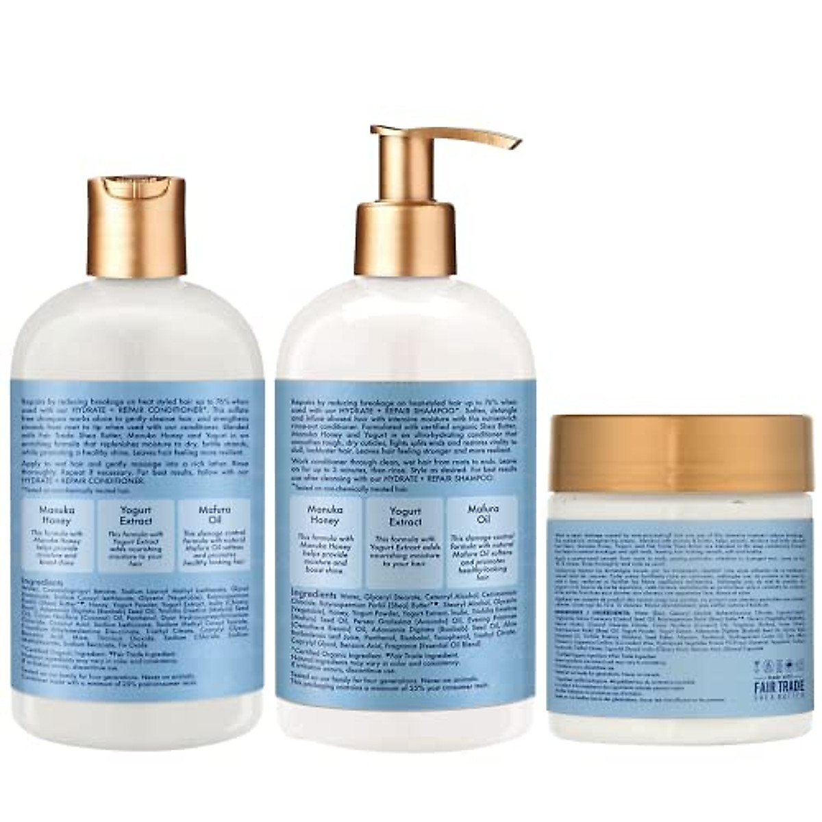 Shea Moisture Shampoo and Conditioner Set 13 Fl Oz Ea Bundled with Protein Power Treatment 8 Fl Oz. Manuka Honey & Yogurt Hydrate + Repair Hair, Vitamin C, Sulfate Free & Hair Color Safe 