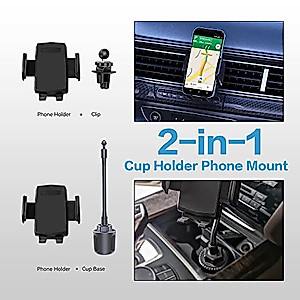 2-in-1 Cup Holder Phone Mount,Cup Holder Cradle for Cell Phone Universal Adjustable Gooseneck Cup Phone Holder,Cup Holder Phone Holder,No Shaking & Stable & Adjustable Pole,Fit for All 4"-7" Phones