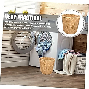 VOSAREA Woven Trash Can Wicker Trash Can Rattan Storage Baskets Sundries Basket Wicker Storage Basket Woven Basket Wicker Vase Decorative Trash Can Jute Storage Baskets Lids Iron Orange