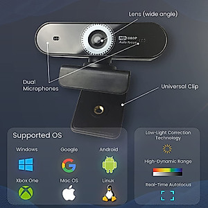 AZULLE 1080p Full HD Webcam – Computer Desktop or Laptop Streaming Camera, Real-Time Video Recording with Autofocus and Dual Noise Cancelling