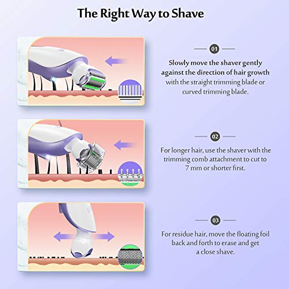 Electric Shaver for Women, Ribivaul Women's Electric Razor for Legs and Underarms, Cordless Ladies Electric Razor for Women Pubic Hair, 3-Blade in 1 Foil Shaver and Bikini Trimmer, Wet & Dry Use, Blue