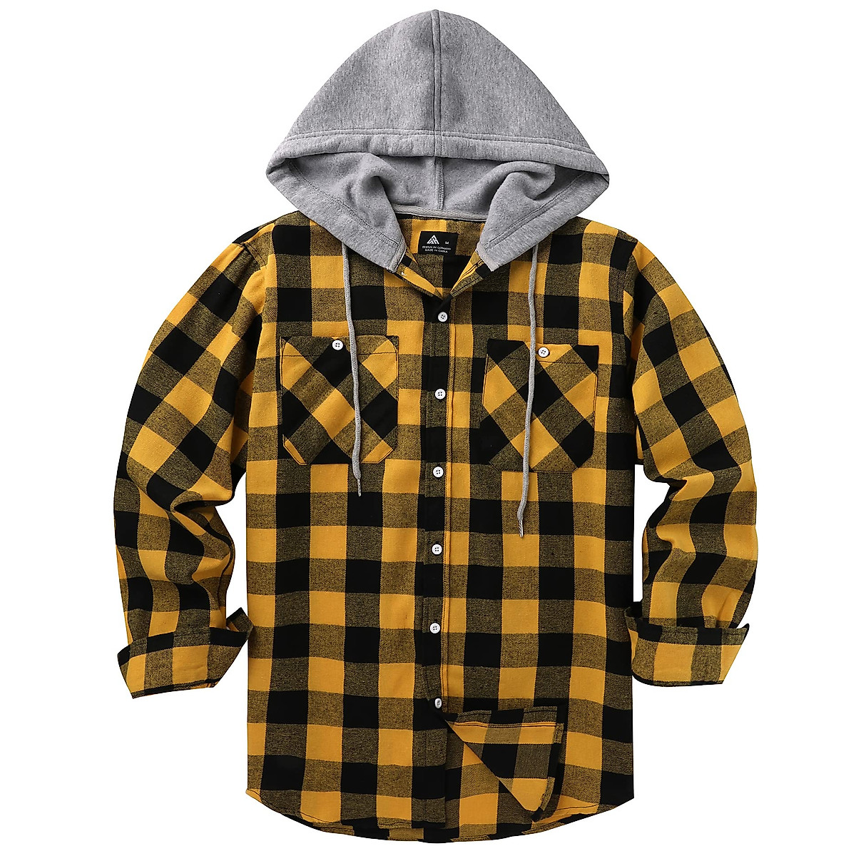SCODI Mens Flannel Hoodie Shirt Casual Button Down Plaid Jacket Shirts Stylish Long Sleeve Shirts with Pocket Yellow Large