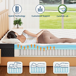 ELEMUSE 10 Inch TwinXL Mattress in a Box, Hybrid Memory Foam & Pocketed Spring Mattress, Motion Isolation, Pressure Relief, CertiPUR-US Certified