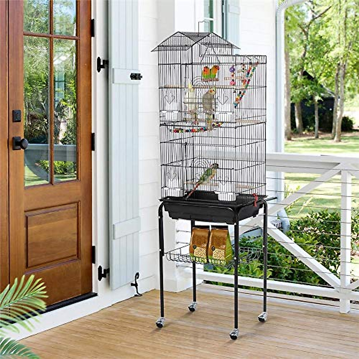 Topeakmart Medium Parakeet Bird Cage for 3 Birds with Wooden Perches and Detachable Stand